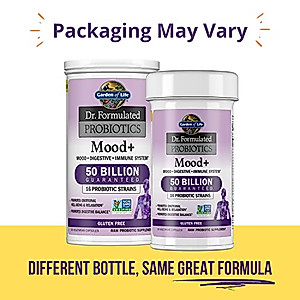 Garden of Life Dr. Formulated Probiotics Mood+ Acidophilus Probiotic Supplement - Promotes Emotional Well-Being, Relaxation and Digestive Balance - Ashwagandha for Stress Management, 60 Veggie Caps