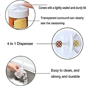 Spice Salt and Pepper Shakers, 4 In 1 Spice Jars,with Lid Plastic Spice Box, Travel Camping Seasoning Containers Transparent Cooking Spice Dispenser (White)
