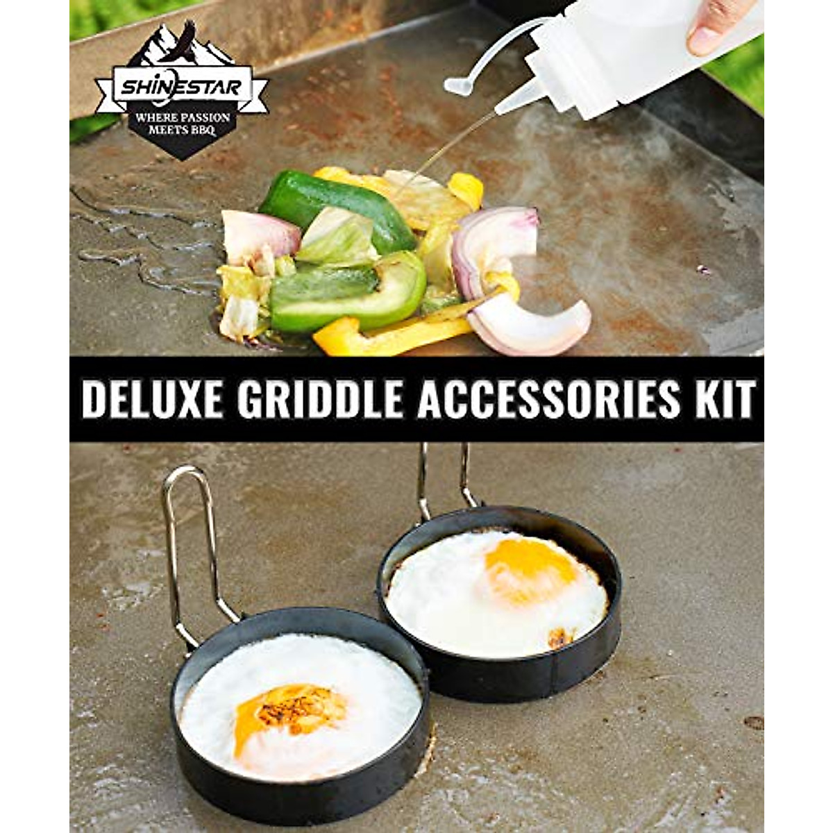 Commercial-Grade Griddle Accessories Kit for Blackstone - Spatulas, Scraper, Cheese Melting Dome, Egg Rings, Bottles, and More for Indoor/Outdoor Cooking on Flat Top Grills