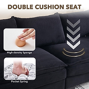 LuxyHoom 88.6" Oversized Loveseat Sofa Couch, Modern Corduroy Love Seat, Upholstered Living Room Sofa, Large Deep Seat Cloud Couch, Modular Sectiona Sofa for Living Room, Apartment, Office, Black