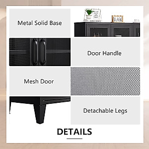 LISSIMO Wide Storage Cabinet with 3 Mesh Door,47" Wide Kitchen Storage Cabinet, Modern Sideboard Storage Organizer for Bedroom Bathroom Dining Living Room and Hallway