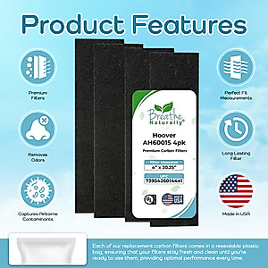 Breathe Naturally - Extra Thick Replacement Carbon Pre-Filters Compatible with Hoover AH60015, WH10040, WH10060 - Premium Carbon Filter Replacement - Made in USA - Perfect for Home & Office(4 pack)