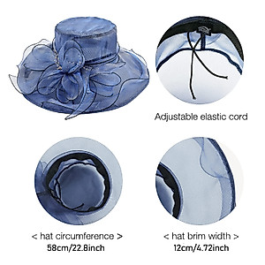 Lawie Women Girls Royal Blue Large Flower Wide Brim Tea Party Fascinator Hat British Cocktail Easter Church Ladies Dress Hats Queen Fancy Organza Bonnet Spring Hat Sunday Cap 1900s Elegant Costume