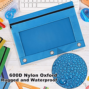 TOPWOOZU Pencil Pouch 3 Ring, Zipper Pencil Pouches Case Binder Cosmetic Bag Black 2 Pack