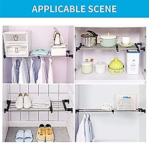 Hershii Expandable Closet Tension Shelf Rod Adjustable Metal Storage Rack Cabinet Organizer DIY Divider Separator Shelves for Wardrobe Cupboard Kitchen Bathroom, Black, 15.75-23.62inches
