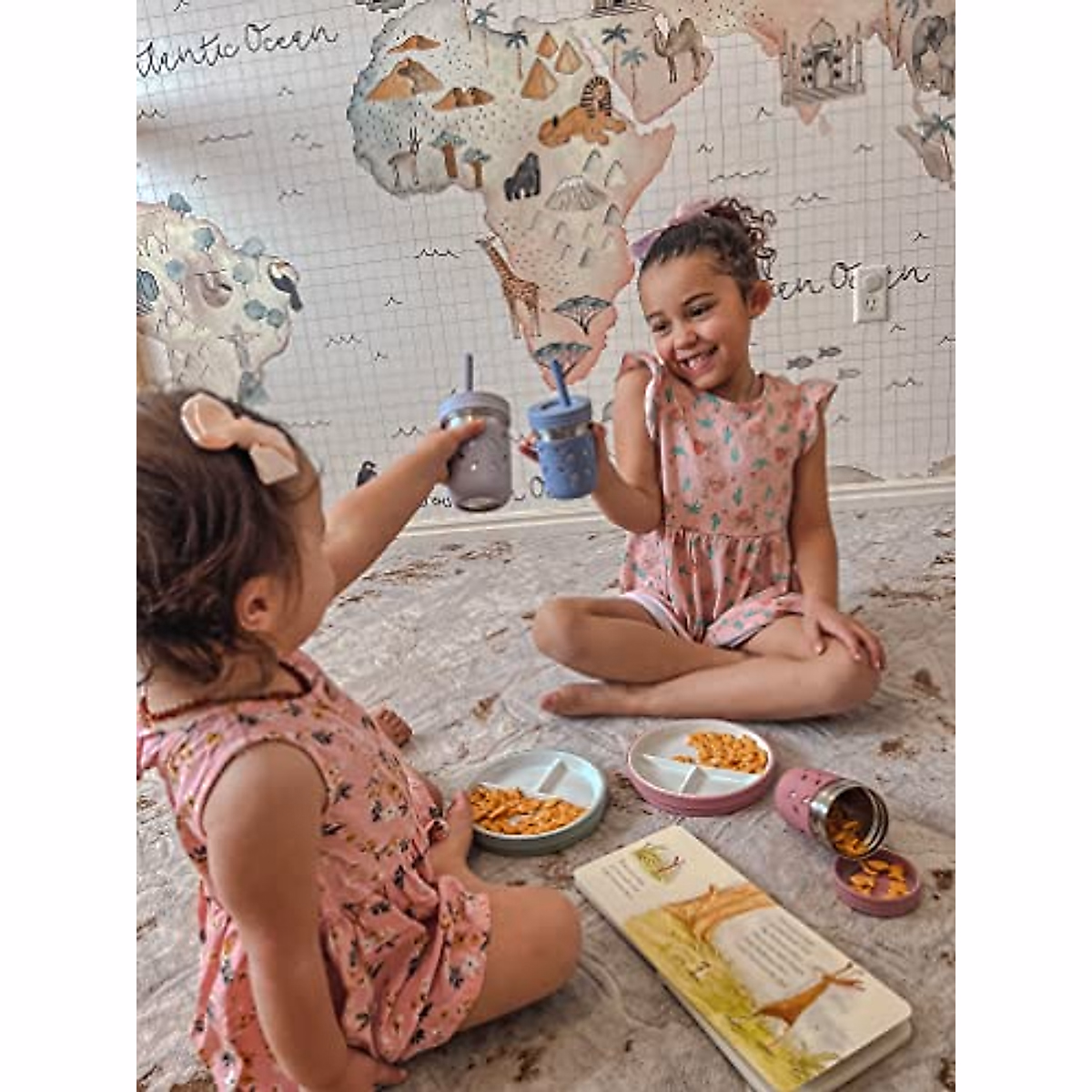 Elk and Friends 6.7" Kids Porcelain White Plates with Silicone Sleeves | Divided Plates | Suitable for Kids/Toddlers | Microwave & Dishwasher Safe | Non Slip | Snack Dishes