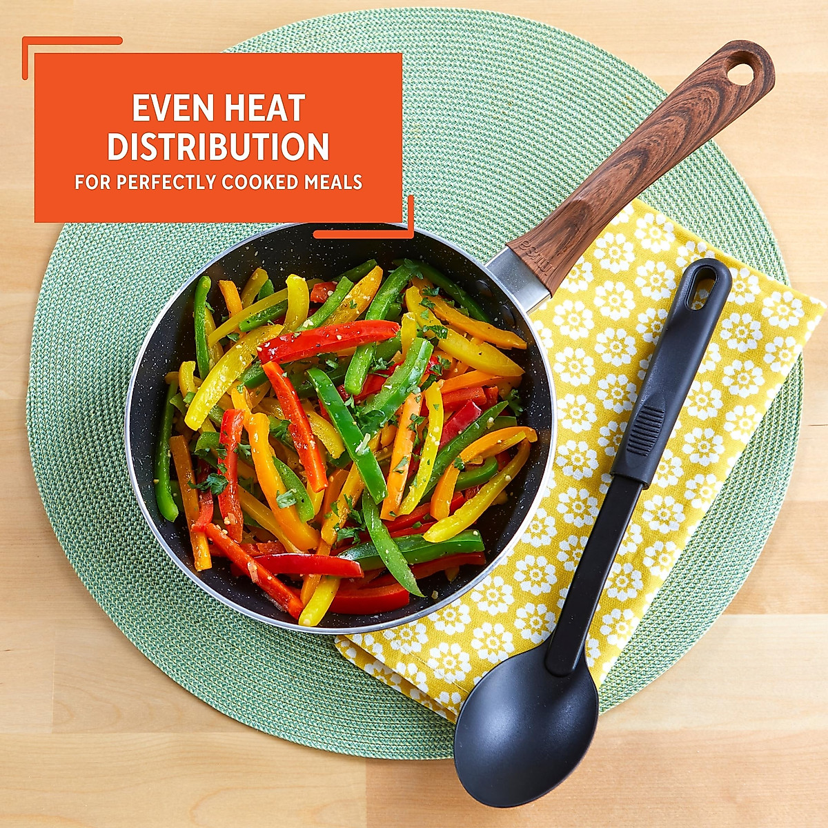 IMUSA USA Woodlook 8" Black Stone Fry Pan Handle and Speckled Nonstick Interior, 8"