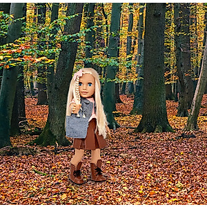 Gift Boutique 18 Inch Girl Doll, Fashion Doll with Fine Blonde Long Hair for Styling, Blue Eyes, Leather Boots, Denim Jacket Hair Bow Handbag, Doll Clothes and Accessories Princess Doll for Kids