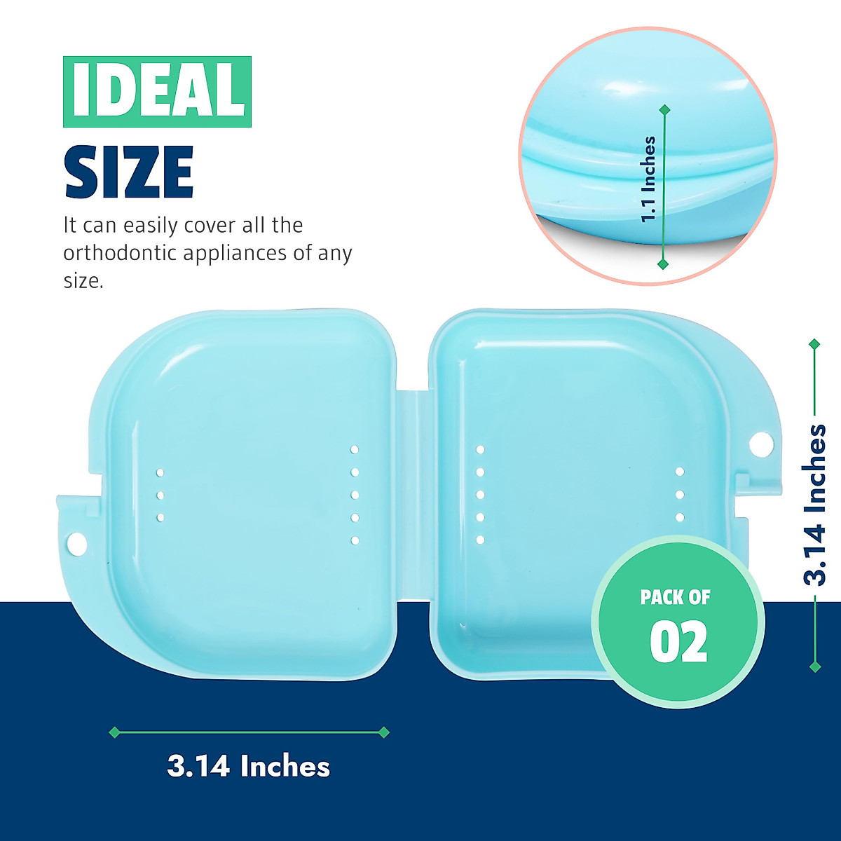 Orthodontic Retainer Case -2 Pack Night Mouth Guard Case Holder with Vent Holes - Cute Denture case with Tight Snap Lock-Durable Retainer Container case for Travel, Household & Office 3.14x3.14x1.1