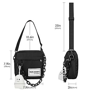 HappyLily Small Crossbody Messenger Bags for Women Men, Nylon Shoulder Pouch Bag, Crossbody Purse with Cute Detachable Ghost Decorate (Black)