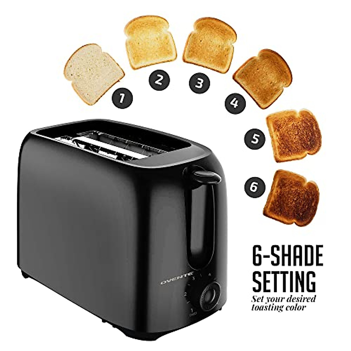 OVENTE Electric Kettle + 2-Slice Toaster Combo, 1.7L Hot Water Boiler with Auto Shut-Off and Boil Dry Protection, Toasting Machine with 6-Shade Settings and Removable Crumb Tray, Black KP72B + TP2210B