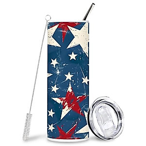 Honeybaby Patriotic Stars Coffee Tumbler 20 oz with Straw & Lid Leak Proof Tumbler Reusable Stainless Steel Tumblers Insulated Water Bottles Gifts for Women Men