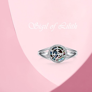 DAOCHONG Sigil of Lilith Abalone Shell Statement Ring S925 Sterling Silver Sigil of Lilith Statement Ring Gifts for Women Men Size 7