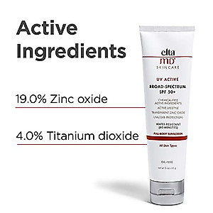 EltaMD UV Active SPF 50+ Mineral Sunscreen Lotion, Broad Spectrum Physical Sunscreen for Face and Body, Water-Resistant Up to 80 Minutes, Oil-Free, Non-Greasy, Full Body Sunscreen, 3.0 OZ Tube