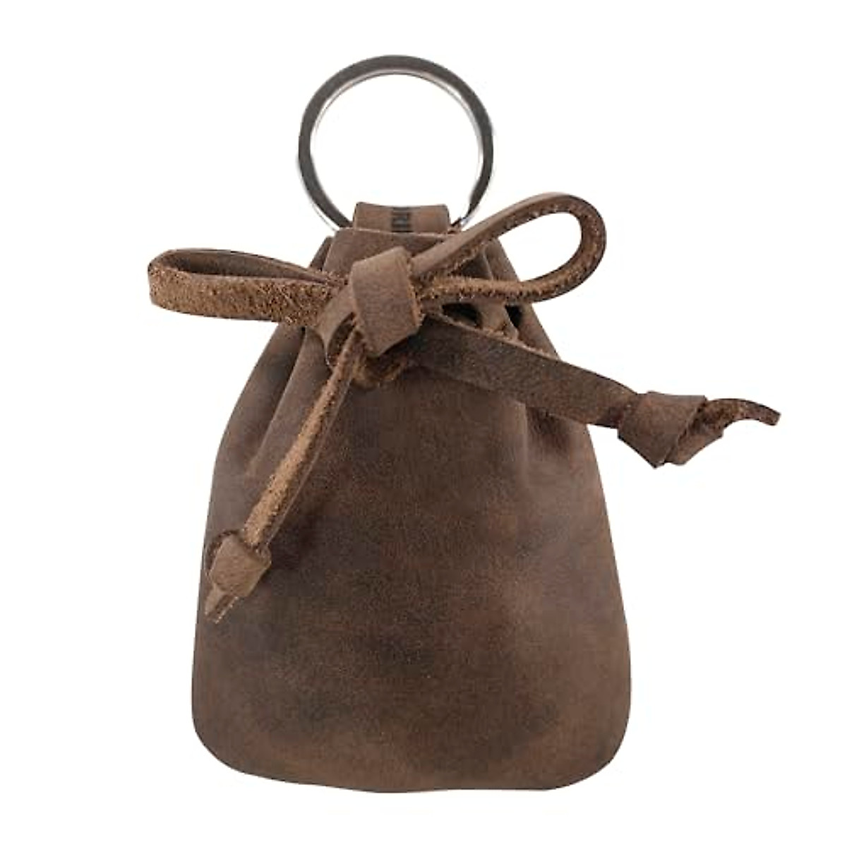 Hide & Drink, Mini Medieval Pouch Keychain, Tiny Bag with Keyring, Coin Organizer, Coin Pouch, Change Holder, Full Grain Leather, Handmade, Bourbon Brown