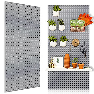 2 Pcs 15.7" x 15.7" Pegboard, Metal Peg Boards for Walls, Craft Pegboard Organizer Storage Kit, Gray, Shed Garden Pegboard Organization System, Peg Board Assorories Kits for Outdoor Storage Shed