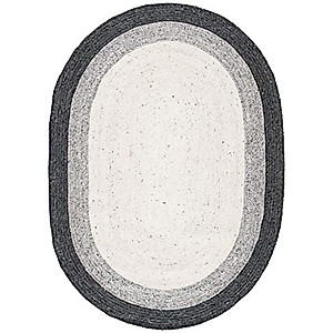 SAFAVIEH Braided Collection 4' x 6' Oval Grey/Ivory BRD903A Handmade Country Cottage Reversible Wool Entryway Foyer Living Room Bedroom Kitchen Area Rug