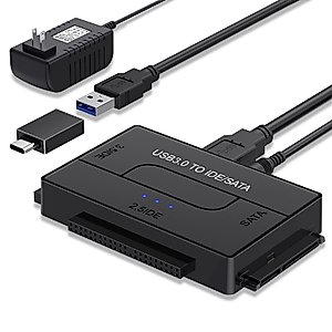 USB 3.0 to SATA IDE Hard Drive Reader, YINNCEEN External Hard Drive Ultra Recovery Converter Universal Hard Drive Adapter Kit for 2.5/3.5 HDD/SSD Hard Drive Disk, Include 12V/2A Power Adapter
