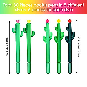 30 Pieces Cactus Pens Cactus Shaped Rollerball Pens Cactus Black Gel Ink Pens Writing Pen for Office School Home Writing Valentine's Day Gift Supplies, 5 styles