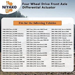 Niyako 4WD Front Four Wheel Drive Actuator Replacement# 600-101 8260600730 26060073 Fit 1988-2015 Chevy Silverado Avalanche K1500 K2500 K3500 Tahoe Suburban GMC Canyon Yukon Escalade Isuzu