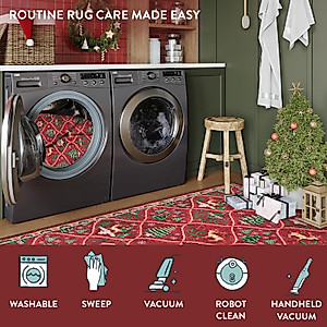 Lahome Christmas Living Room Rug, 5x7 Print Christmas Reindeer Rugs for Bedroom Aesthetic Large Washable Area Rug, Soft Christmas Tree Area Rug Stain Resistance Dining Room Rugs for Under Table (Red)