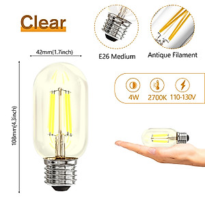 NUODIFAN 4 Pack T45 LED Edison Bulbs, Vintage LED Filament Bulbs 4W Equivalent 40W, 110-130V E26 Base 2700K Warm White Light, CRI 90+ Clear Glass Small Bulbs, Great for Home Office Bedroom.