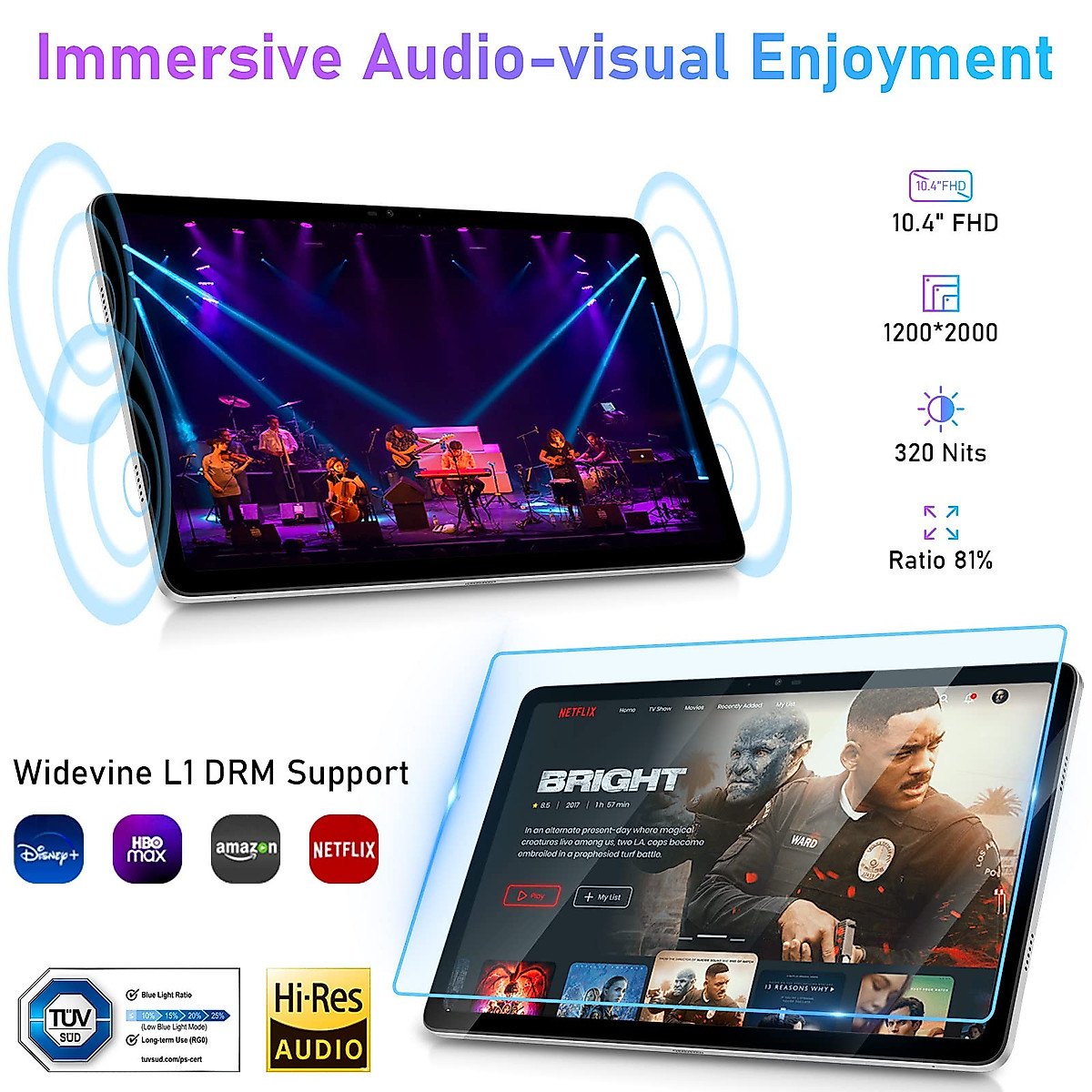 DOOGEE Android Tablet T20, 10.4 Inch Screen Android 12 Tablets, 15GB + 256GB (TF 1TB), 2.4G/5G WiFi, 8300mAh Battery, 8+16MP Camera, TÜV Rheinland Certified Tablet Android (Gray)