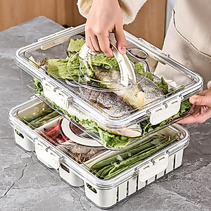 Refrigerator Organizer with Lids, Airtight Fruit Storage Containers for Fridge with Lids and Handle, BPA-Free Food Storage Container with 4 Removable Colander, Refrigerator Organizer Bins (2PCS)
