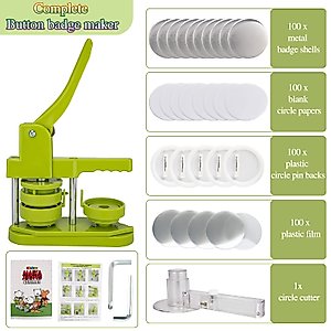 Button Maker Machine Pin Press Machine, Button Badge Maker Machine 58mm (2.25in), Installation-Free Pin Badge Making Machine with 100 pcs Button Making Supplies & Circle Cutter