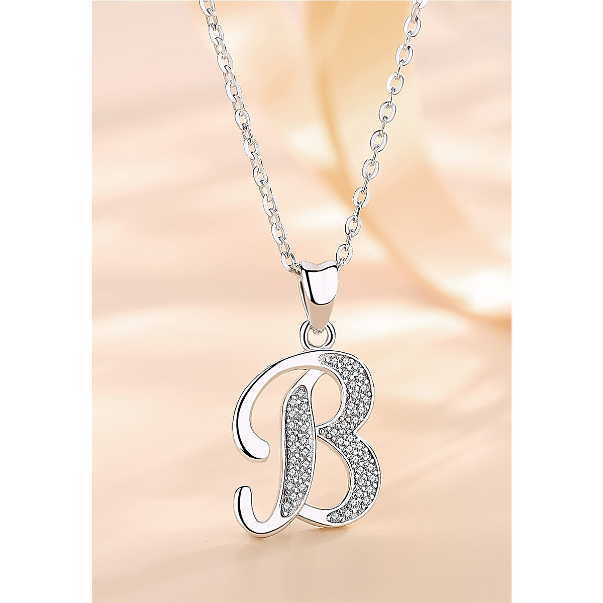 AEONSLOVE B Initial Necklace Sterling Silver Letter B Necklace Alphabet Pendant Cadena de Plata 925 Para Mujer with Cubic Zirconia Letter Jewelry Gifts for Women Daughter Mother Teen Wife Aunt Sister