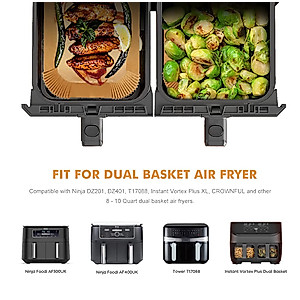 Air Fryer Parchment Paper Liners for Ninja, 120PCS Air Fryer Liners Disposable Baking Paper Liner Accessories for Ninja Foodi Dual Dz201, Dz401 with 2 Baskets 8.6"X5.5"