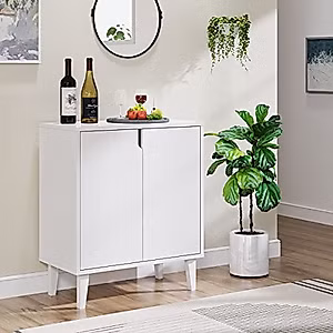 White Coffee Bar Cabinet, Farmhouse White Accent Sideboard Buffet Storage Cabinet for Kitchen, Dining Room, Living Room, Hallway