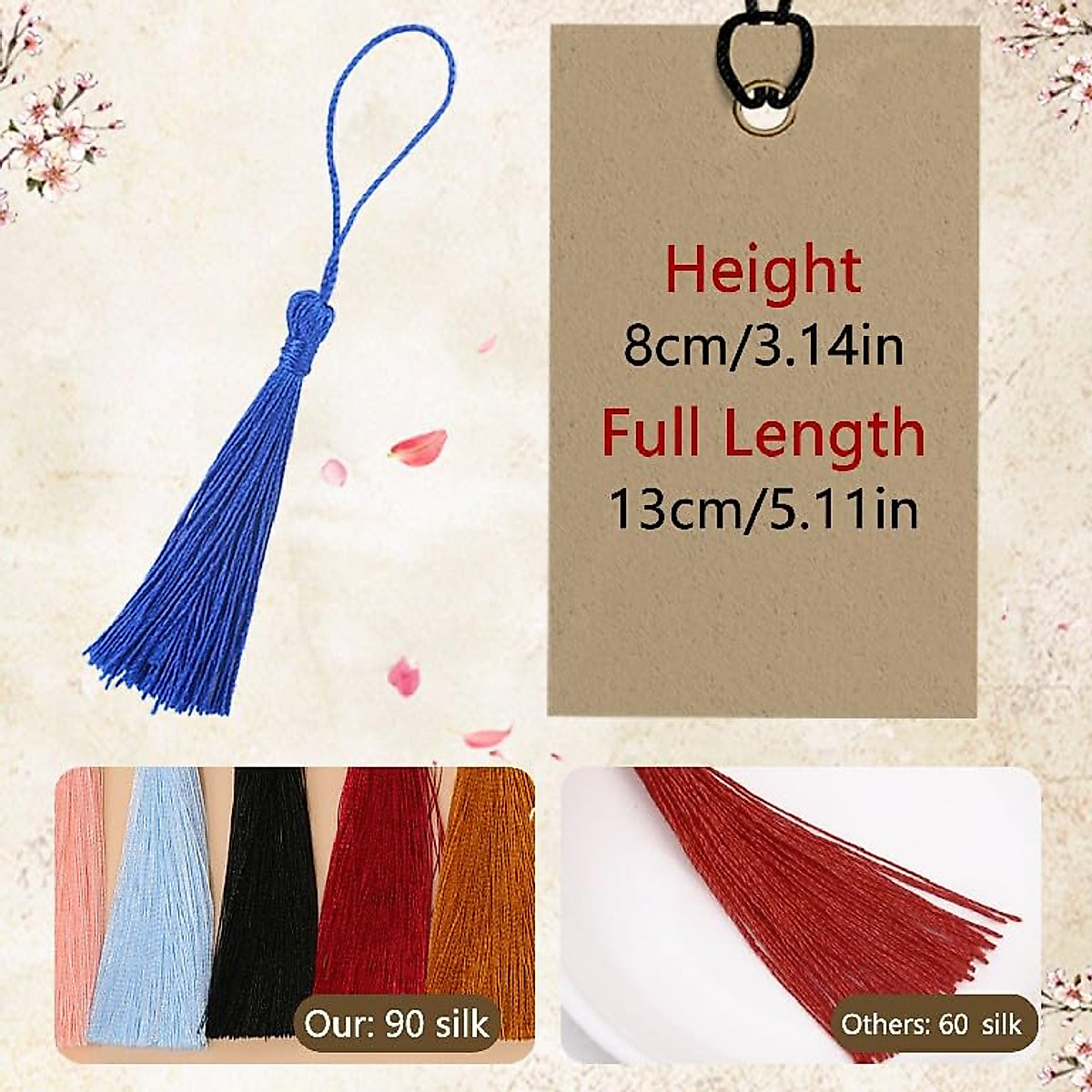 BOROLA 25 Pcs Handmade DIY Tassels 13cm/5 Inch Silky Soft Craft Mini Tassels for DIY Projects, Jewelry Making, Decoration, Bookmarks (Blue)