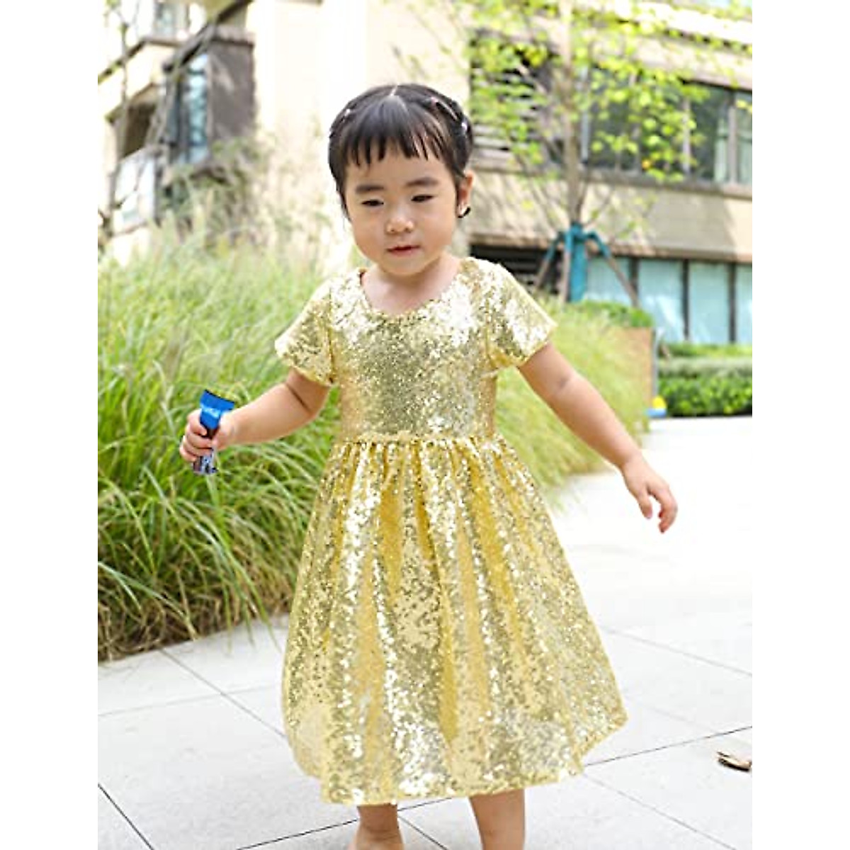 Cilucu Flower Girl Dress Baby Toddlers Sequin Dress Kids Party Dress Bridesmaid Wedding Gown Birthday Dress Gold 2T-3T
