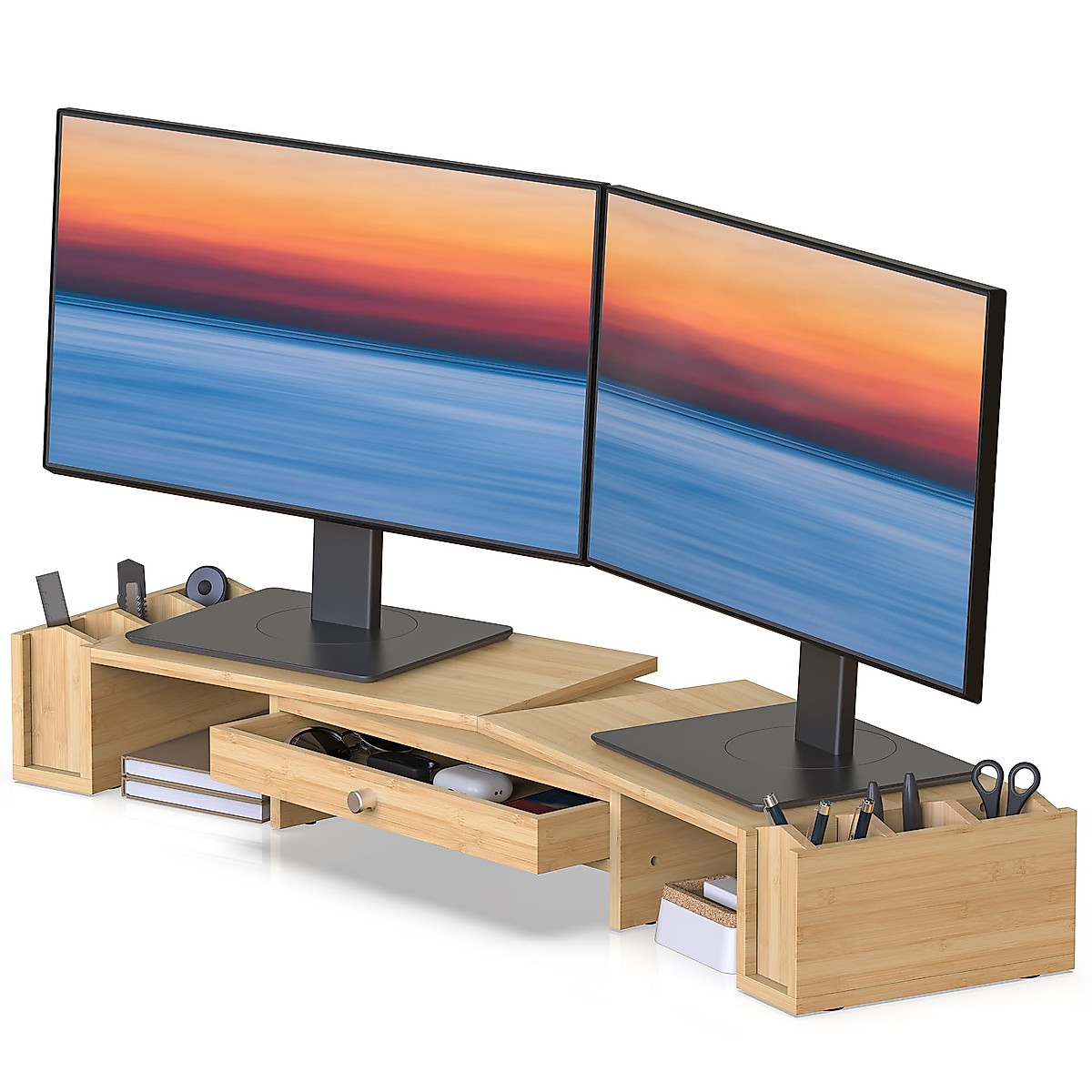 WELL WENG Monitor Riser for 2 Larger Monitors,Dual Monitor Stand with Drawer,Painted