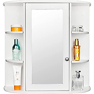 be current Mirror Cabinet, Bathroom Wall Storage Wooden Mounted Medicine Cabinet with Adjustable Shelf and 6 Open Compartments, L 23.6 inch x W 6.5 H 22.4 - White