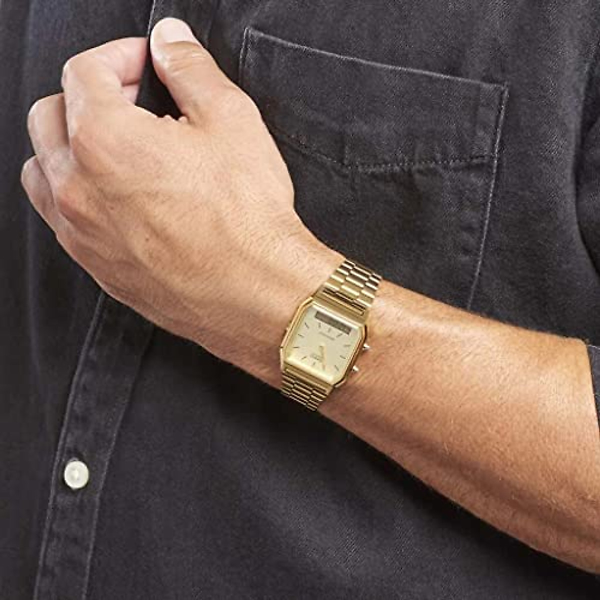 New Casio AQ230GA-9D Digital Analog Dual Time Metal Watch Multi Alarm Auto Calendar Water Resistant