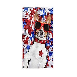 QUGRL Jack Russell Dog Hand Towels Independence Day Fingertip Towel for Bathroom 16 x 30 in, 4Th of July Kitchen Dish Towels Soft Quality Premium Washcloths Bath Decor for Guest Hotel Spa Gym Sport
