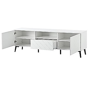 Modern TV Stand for 70 inch TV, Entertainment Center with 1 Drawer and Open Shelf, TV Console Table with with 2 Doors and Adjustable Shelves for Living Room/Bedroom(White)