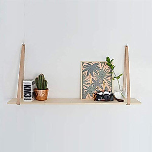 PIBM Stylish Simplicity Shelf Wall Mounted Floating Rack Shelves Simple Belt Solid Wood Laminate Bookshelf Living Room,2 Sizes, Wood ,