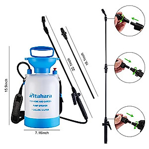 Kitahara 1 Gallon Garden Pump Pressure Sprayer with Pressure Relief Valve, Adjustable Shoulder Strap and Nozzles, for Yard Lawn Weeds Plant Water