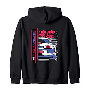 Japanese Cars Lovers MK4 Supra Print on Back Cool Zip Hoodie