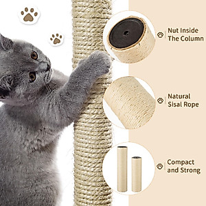 2 Root Cat Scratching Post Replacement 17.72x3.54 Cat Tree Scratch Post Replacement Natural Sisal Pole Cat Scratch Post Refill Pole Part with M8 Screws for Kitten Tree Tower Cat Furniture Accessories