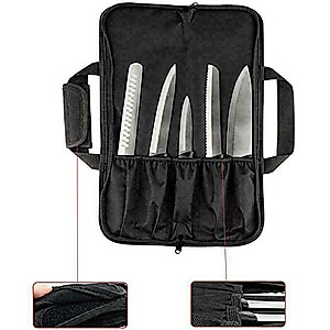 HUHAOLIANHE Professional Nylon Kitchen knife Bag (5 Pockets) Storage Carrying Pouch Red Portable Chef Knife Roll Case