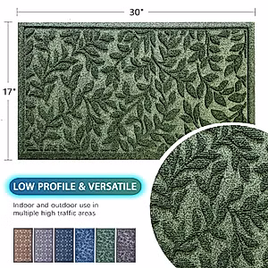 Bulijojo Outdoor Indoor Entrance Doormats,Durable Heavy Duty Welcome Mat,Thick Absorbent Natural Rubber Non Slip Mat,Easy Clean Entryway Rug 17x30 Inch Leaves Green