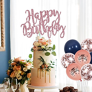 Navy Rose Gold Birthday Decorations Set for Women Girl Happy Birthday Decoration Banner Backdrop Balloon Cake Topper for 16th 18th 21st 50th 60th Birthday Party Supplies
