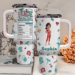 Personalized Nurse Tumbler 40oz -nurse medical space planner-Custom Name Insulated Travel Mug with Handle & Straw, Gift for Nurses, Medical Workers, Appreciation, Mother's Day XcxfYL