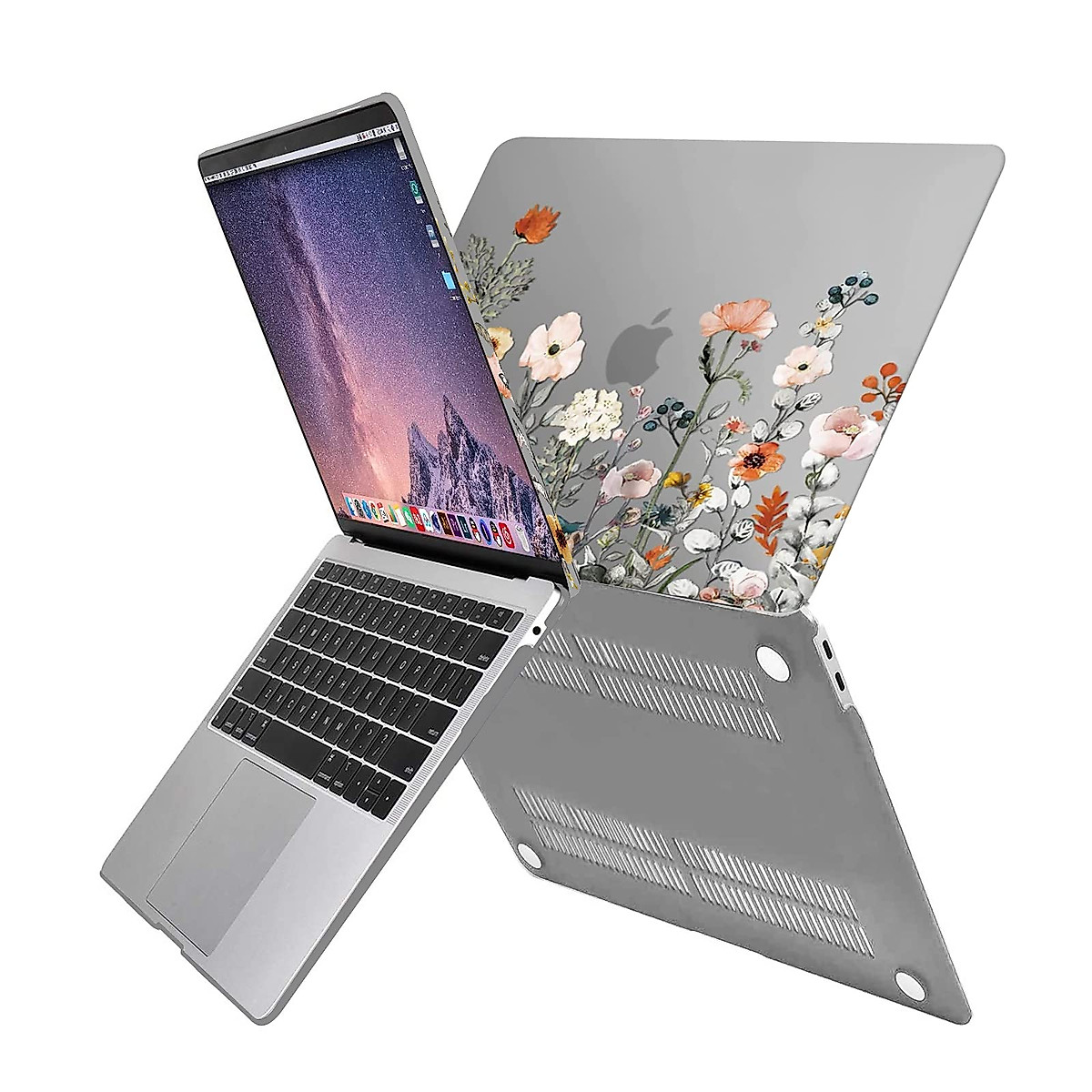 MOSISO Compatible with MacBook Air 13 inch Case 2022 2021 2020 2019 2018 Release A2337 M1 A2179 A1932 Retina Display, Plastic Garden Flowers Hard Shell&Keyboard Cover&Screen Protector, Grey