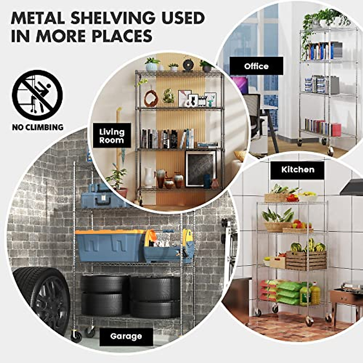 Leteuke Wire Shelving Unit with Wheels, NSF Certified 4 Tier Adjustable Storage Shelves 48"×18"×72", 2400LBS Heavy Duty Shelving Commercial Grade Metal Storage Utility Rack for Kitchen Garage, Chrome