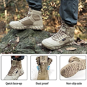 FREE SOLDIER Men's Tactical Boots 6 Inches Summer Lightweight Breathable Desert Boots with Thin Durable Fabric (Tan, 10)
